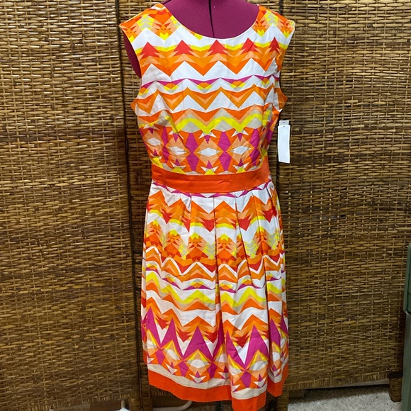 Sandra Darren | Dresses | Nwt Sandra Darren Orange Yellow Hot Pink Fit ...